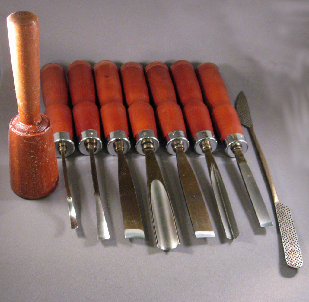 7 pc PRO Mallet Set- Leather Tipped Handles — Mountain Woodcarvers